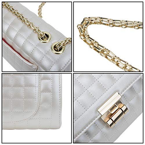 Women's Classic PU Leather Crossbody Purse Shoulder Bags Golden Chain Satchel Handbags(Ivory1)
