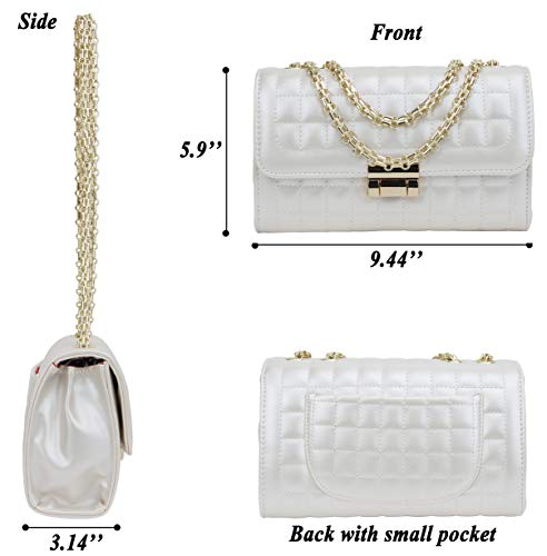 Women's Classic PU Leather Crossbody Purse Shoulder Bags Golden Chain Satchel Handbags(Ivory1)