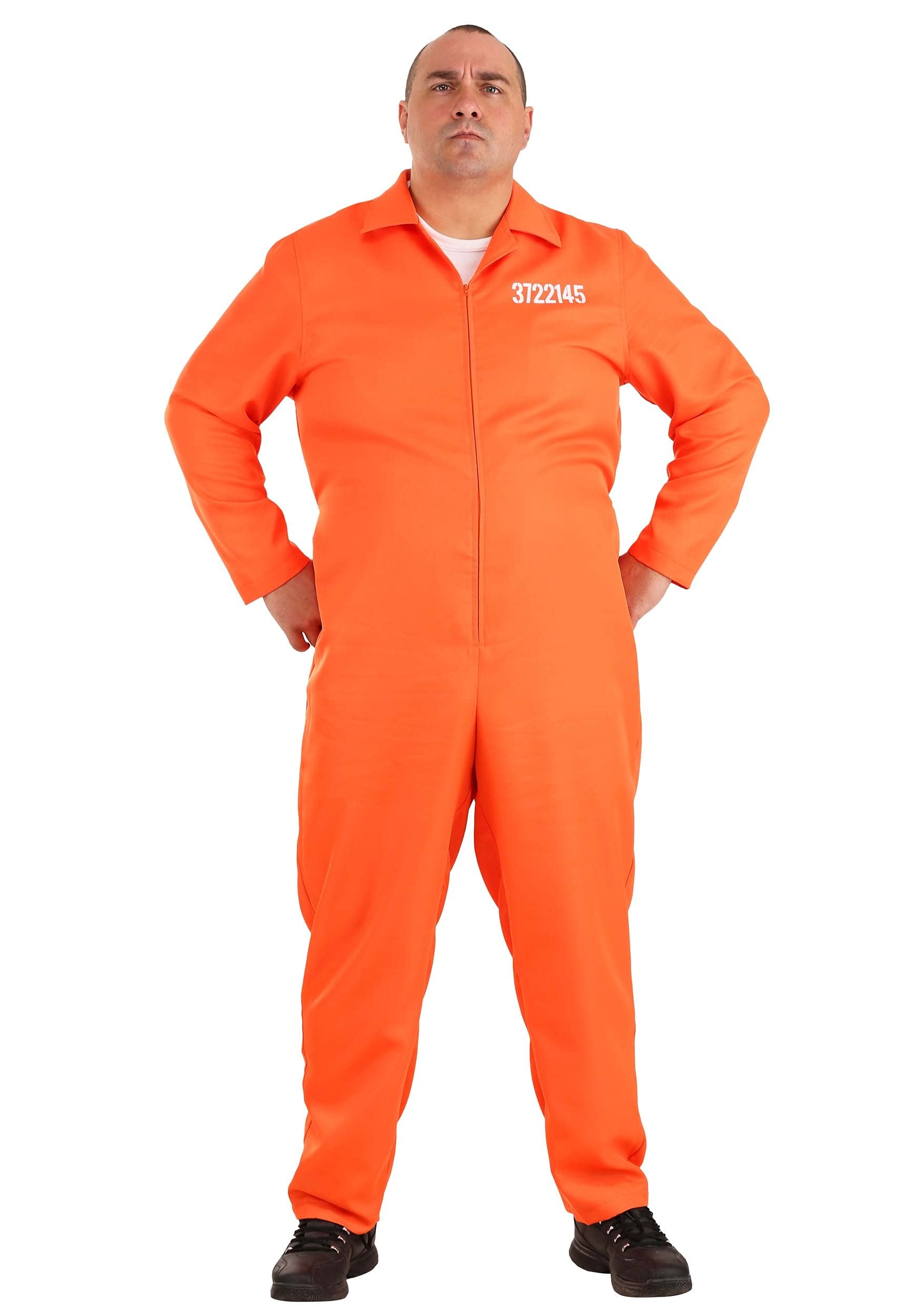 Fun Costumes Adult Plus Size Prison Jumpsuit Costume for Men, Prisoner Halloween Costume, Jail Inmate Uniform - Orange - 2X