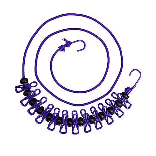 Zhoudafu 1 Pack Travel Clothesline for Hotel Room&Cruise Ship, Windproof Travel Laundry Line with 12 Clothespins, Portable Travel Clothes Line, Outdoor Camp Clothesline (Purple)