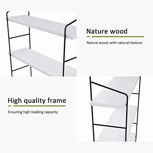 White Floating Shelves Wall Mounted 3-Tier,Storage and Display Rack for Bathroom,Kitchen, Bedroom,Living Room,etc,Sturdy Wood and Metal Hanging Shelf Wall Decor