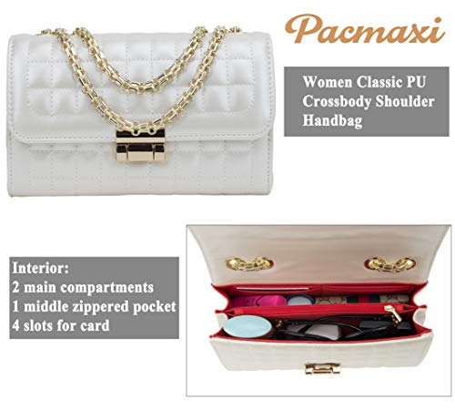 Women's Classic PU Leather Crossbody Purse Shoulder Bags Golden Chain Satchel Handbags(Ivory1)