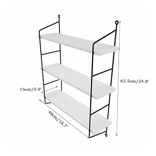 White Floating Shelves Wall Mounted 3-Tier,Storage and Display Rack for Bathroom,Kitchen, Bedroom,Living Room,etc,Sturdy Wood and Metal Hanging Shelf Wall Decor
