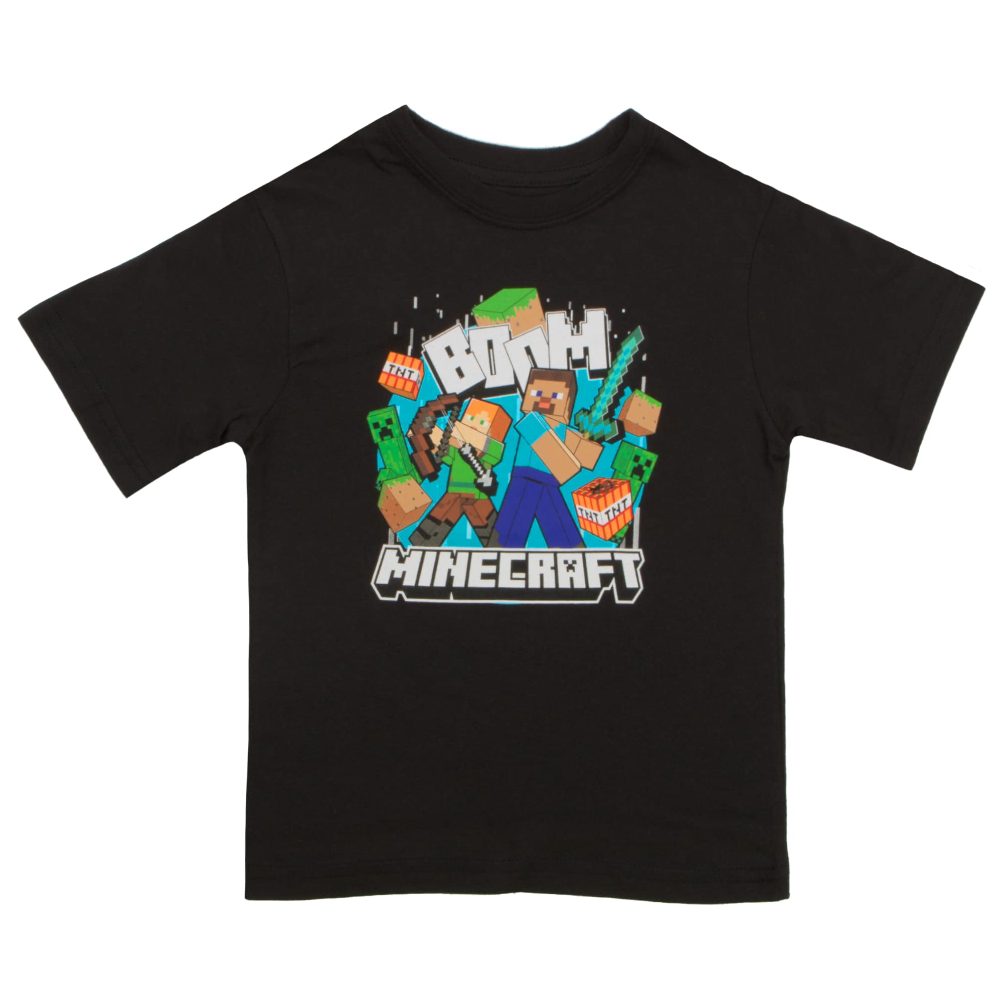 Minecraft Boys Creeper & Characters 3 Colors Short Sleeve T-Shirt Set, 3 Pack (Green/Grey/Black, Size 8)