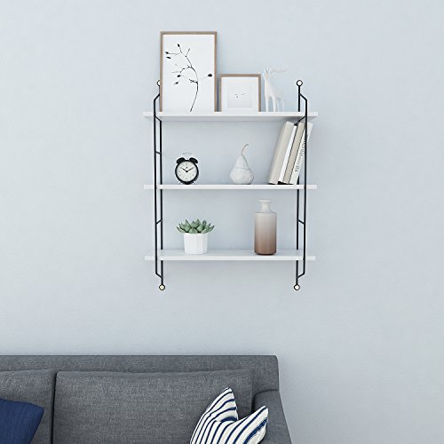 White Floating Shelves Wall Mounted 3-Tier,Storage and Display Rack for Bathroom,Kitchen, Bedroom,Living Room,etc,Sturdy Wood and Metal Hanging Shelf Wall Decor