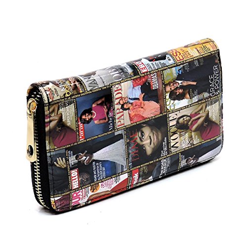 Magazine Cover Collage Michelle Obama Printed Square Hobo bag + Crossbody purse + Wallet 3pcs Set (Multi)