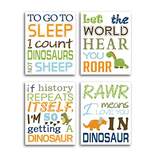 HPNIUB Watercolor Inspirational Lettering Quote Wall Art Print Set of 4 (8”X10” Wildlife Animal Dinosaur Canvas Poster for Kids Baby Bedroom Classroom Nursery Decor, No Frame