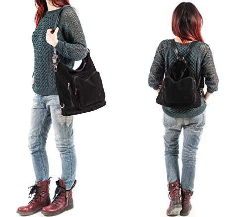 Women Leather Backpack/Purse - Handmade Convertible Hobo Shoulder Bag from Genuine Suede Leather