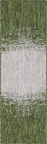 Unique Loom Modern Collection Gradient, Distressed, Vintage, Abstract, Indoor and Outdoor Area Rug, 2 ft x 6 ft, Green/Beige