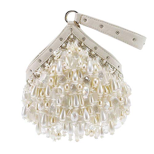 Mary Frances Pearl Persuasion Beaded Bridal Wristlet Handbag, White