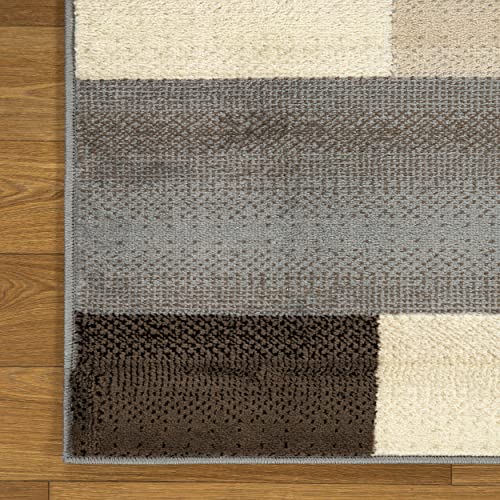 SUPERIOR Indoor Large Area Rug, Jute Backed, Perfect for Entryway, Office, Living/Dining Room, Bedroom, Kitchen, Modern Geometric Patchwork Floor Decor, Clifton Collection, 8' x 10', Grey/Brown