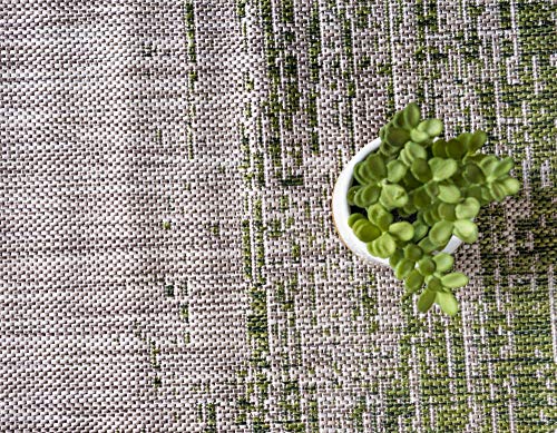 Unique Loom Modern Collection Gradient, Distressed, Vintage, Abstract, Indoor and Outdoor Area Rug, 2 ft x 6 ft, Green/Beige