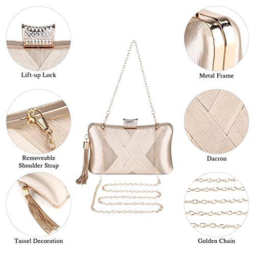 Tanpell Women's Evening Clutch Bags Silk Satin Party Handbags Bridal Wedding Purses with Tassel Pendant Light Apricot