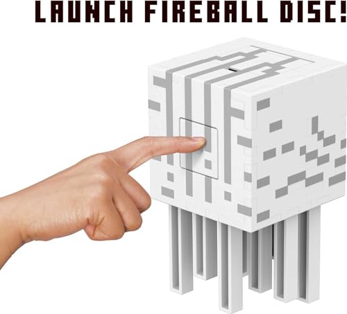Mattel Minecraft Toys, Fireball Ghast Action Figure with 10 Shooting Discs & Changing Expression, Collectible Toy Inspired by the Video Game