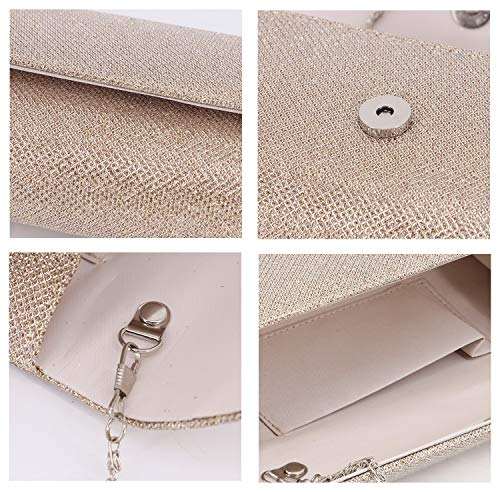 Naimo Flap Dazzling Small Clutch Bag Evening Bag With Detachable Chain (Champagne)