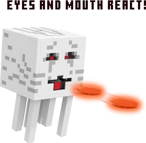 Mattel Minecraft Toys, Fireball Ghast Action Figure with 10 Shooting Discs & Changing Expression, Collectible Toy Inspired by the Video Game