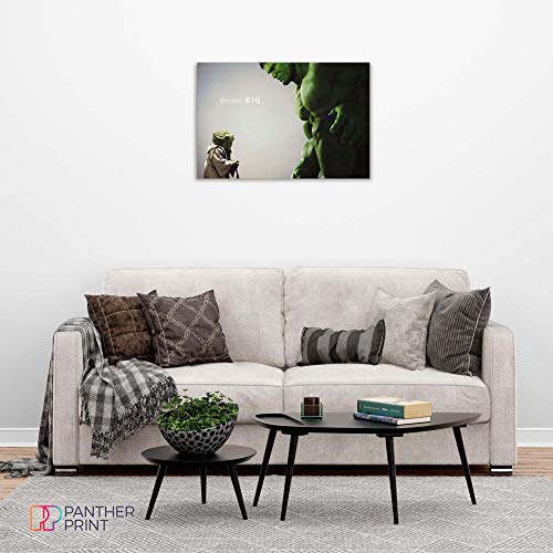 Panther Print, Canvas Wall Art, Yoda and the Hulk Comic Book Movie, Avengers Superhero Picture Prints, Print for Special Occasions (76x51cm)
