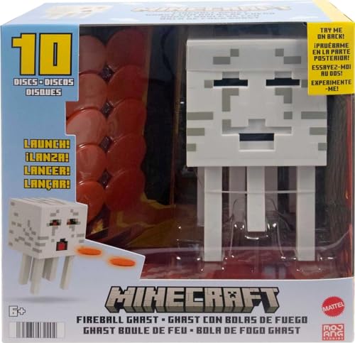 Mattel Minecraft Toys, Fireball Ghast Action Figure with 10 Shooting Discs & Changing Expression, Collectible Toy Inspired by the Video Game