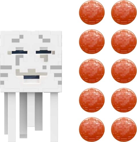 Mattel Minecraft Toys, Fireball Ghast Action Figure with 10 Shooting Discs & Changing Expression, Collectible Toy Inspired by the Video Game