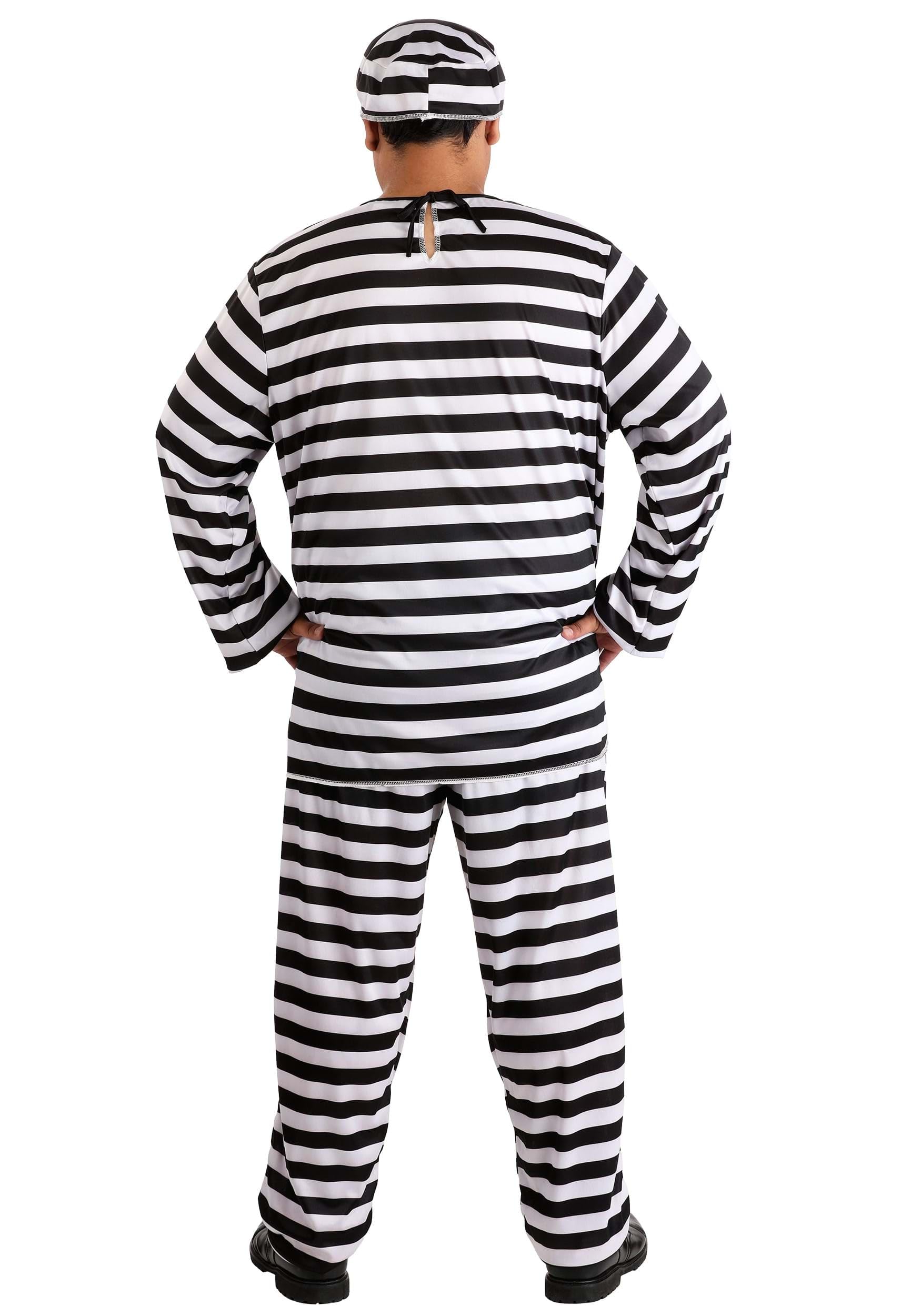 Men's Plus Size Prisoner Costume Striped Prison Jail Suit - 4X Black