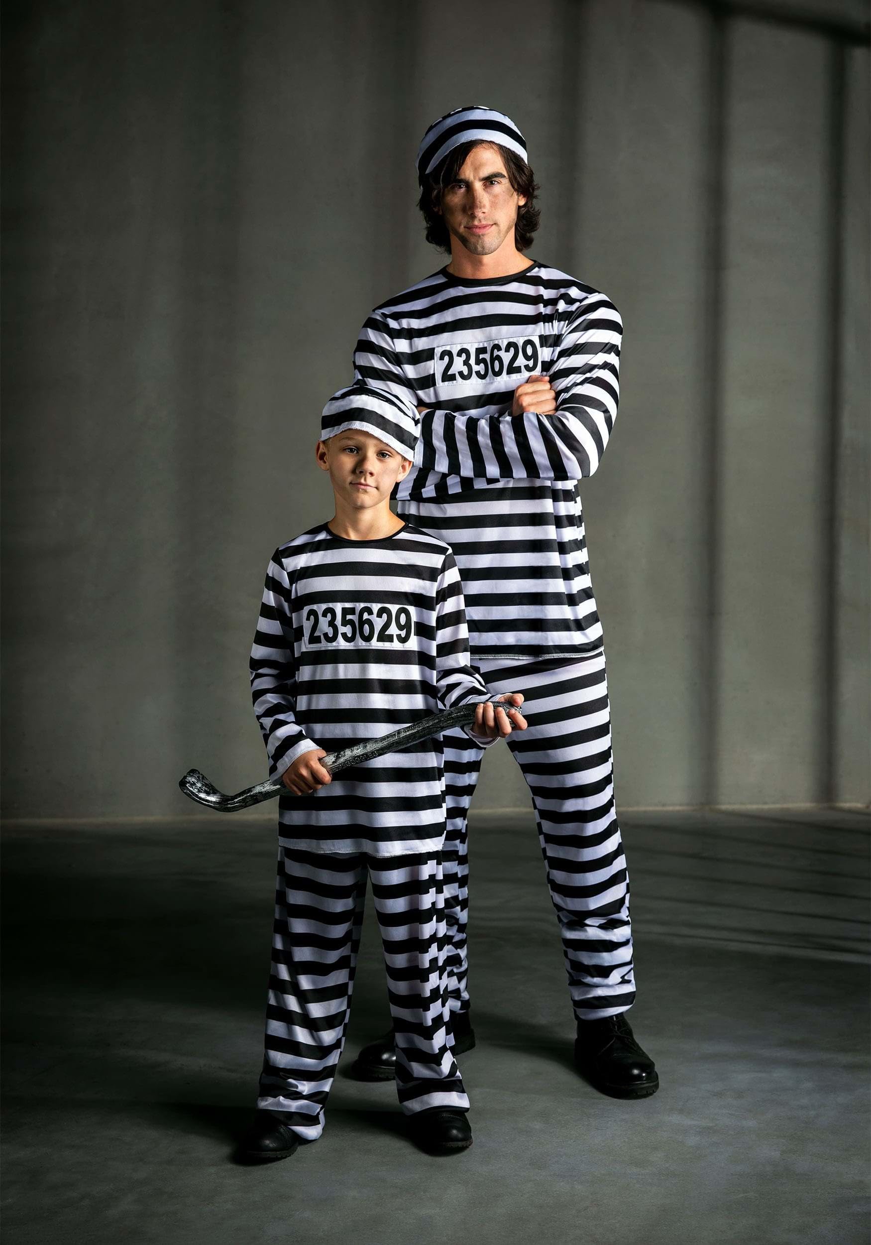 Men's Plus Size Prisoner Costume Striped Prison Jail Suit - 4X Black
