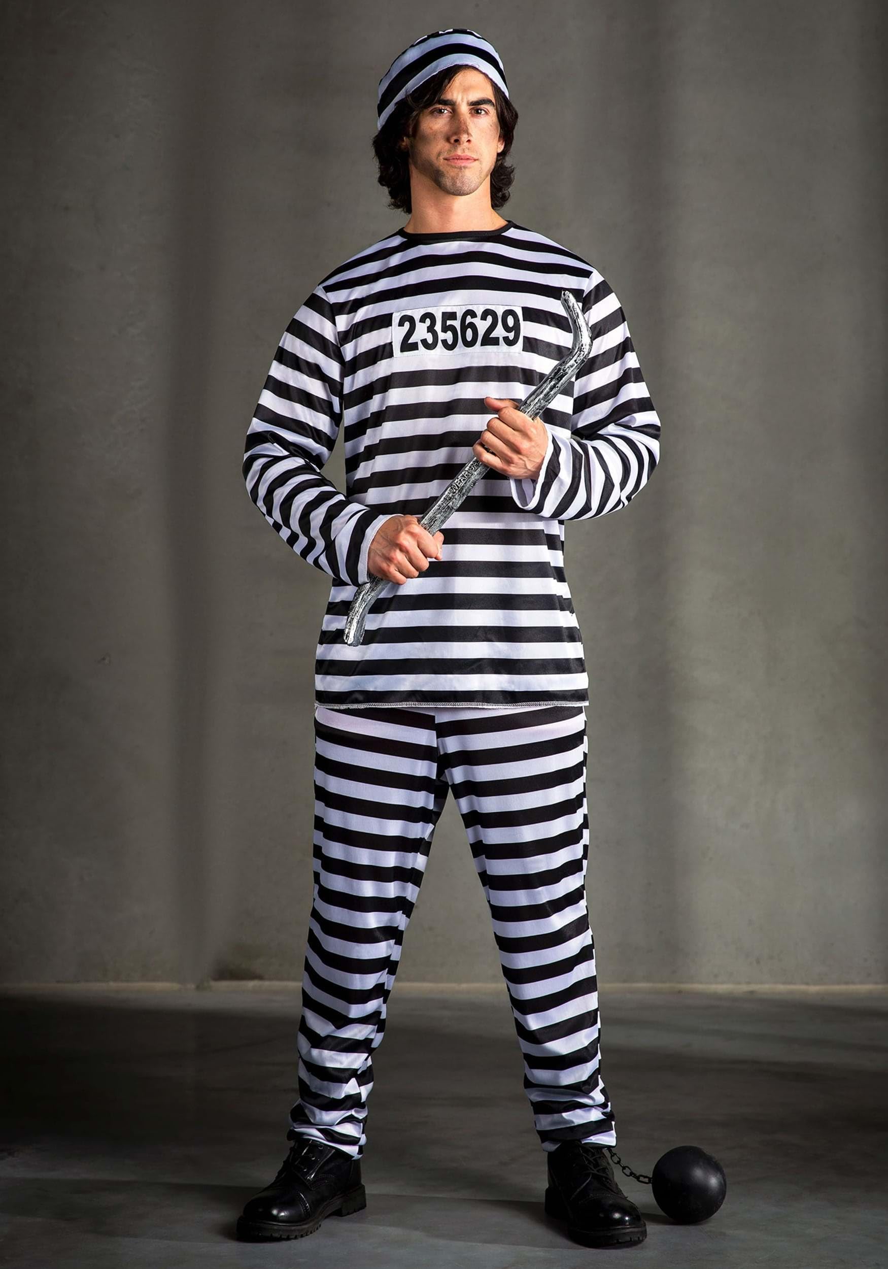 Men's Plus Size Prisoner Costume Striped Prison Jail Suit - 4X Black