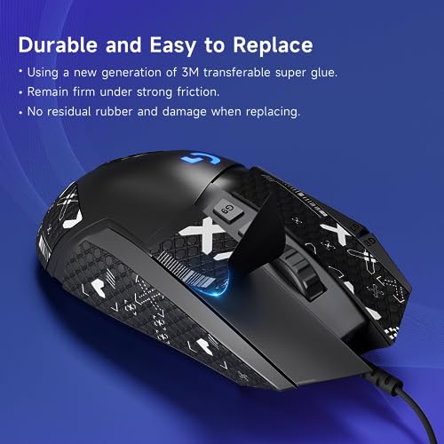 JINGDU Anti Slip Grip Tape and Mouse Feet Set for Logitech G502, Gaming Mouse Skin with Anti Sweat Grip, Black