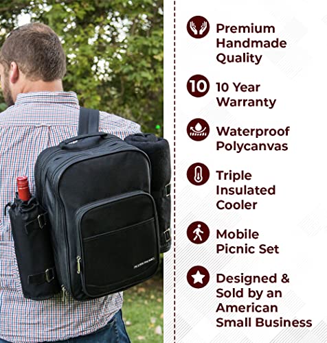 Plush Picnic – Picnic Backpack for Adventures,Insulated Picnic Backpack for 2, Great Alternative to a Bulky Picnic Basket Set, Romantic Picnic Set for 2, Picnic Basket for 2, Picnic Bag (Black)
