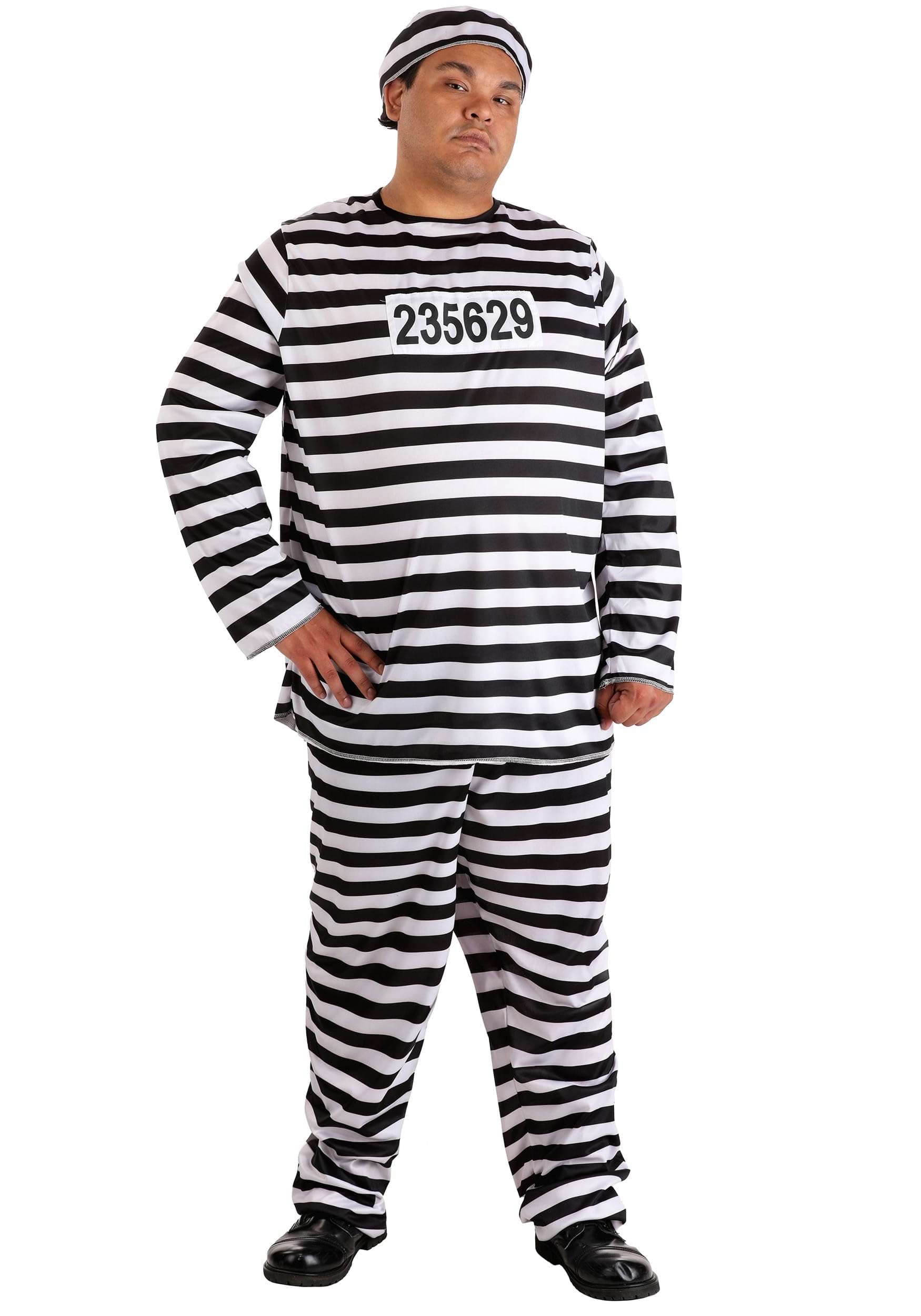 Men's Plus Size Prisoner Costume Striped Prison Jail Suit - 4X Black