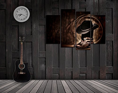 VVOVV Wall Decor Cowboy Wall Art american western art Hat and Boots West Rodeo Elements The Picture Prints on Canvas Stretched and Framed Ready To Hang Living Room Decoration