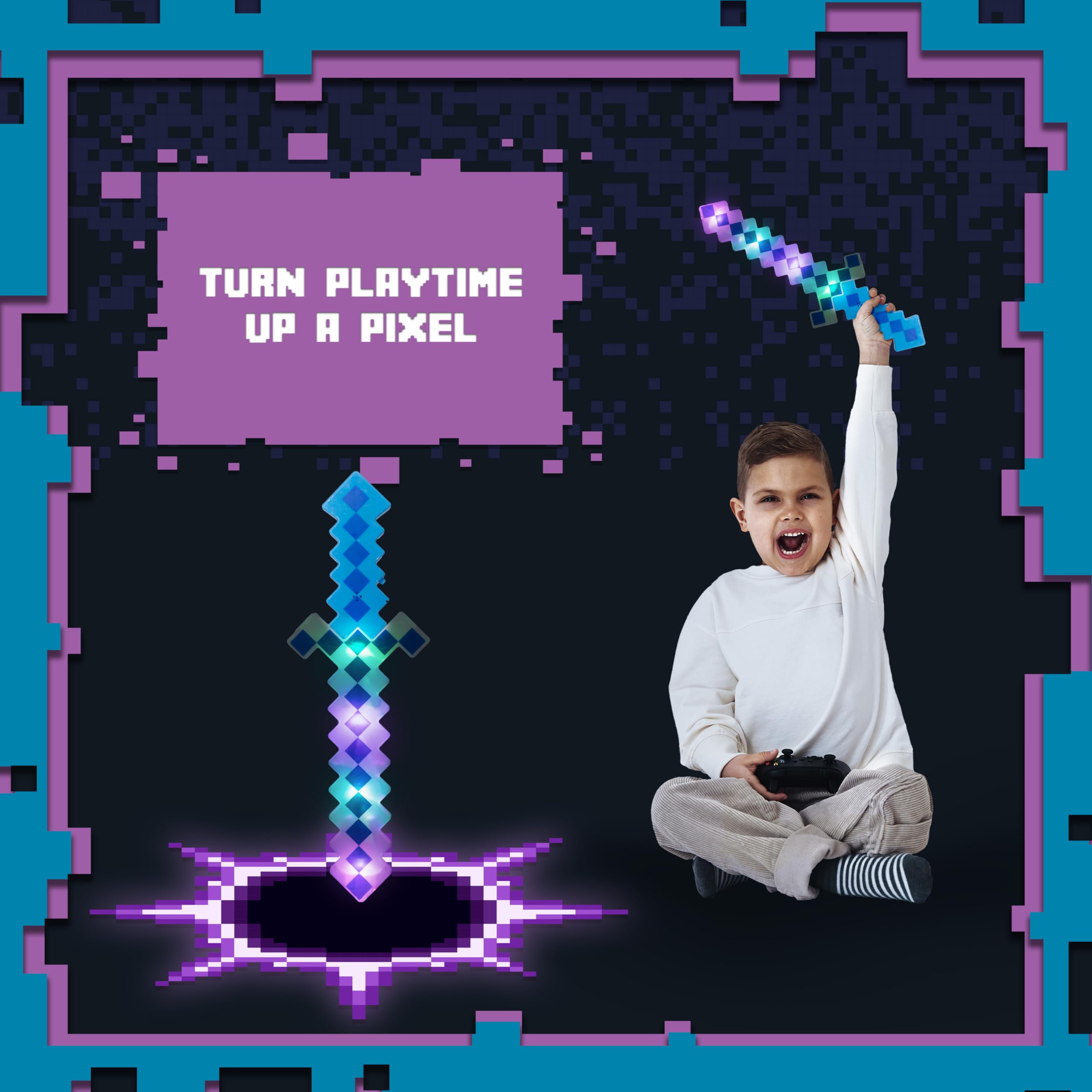 Fun Central LED Light Up Pixel 8-Bit Toy Sword for Kids (Multi, 18")