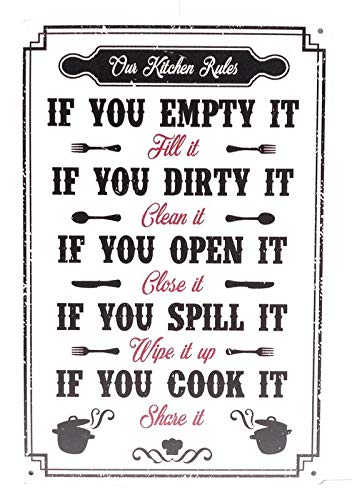 The Kitchen Rules If You Empty It Fill It, If You Dirty It Clean It Tin Sign Perfect for Homes, Kitchens, Cabins, Bars, 8-Inch by 12-Inch Sign | TSC256 |