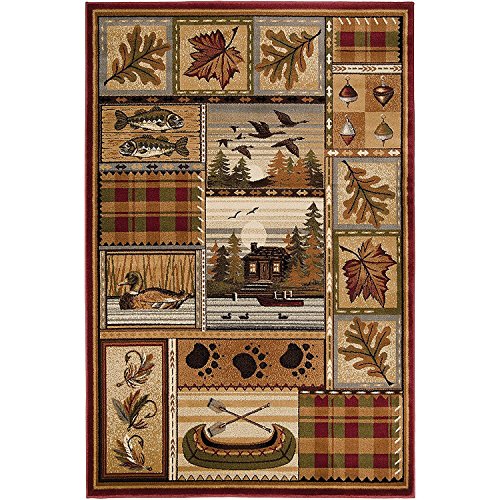 CR Wildlife Nature Cabin Lodge Scene Duck Boat Fish Area Rug (5 Feet 3 Inch X 7 Feet 5 Inch)