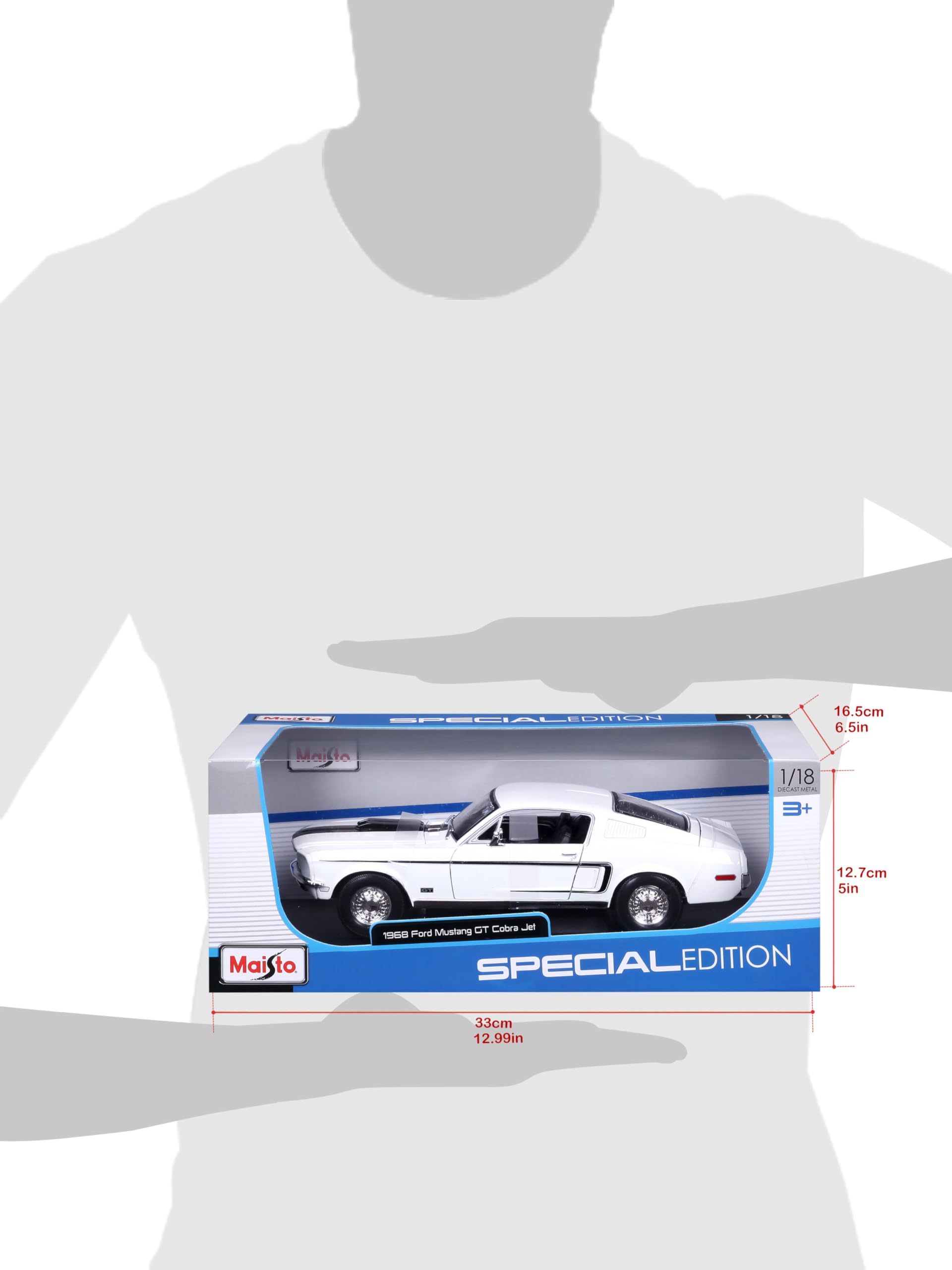 Maisto 1968 Ford Mustang GT Cobra Jet Hard Top 1/18 Scale Diecast Model Vehicle Blue
