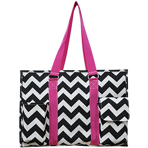 Ocean Themed Prints NGIL Large Travel Caddy Organizer Tote Bag (Chevron Tote Hot Pink and Black)