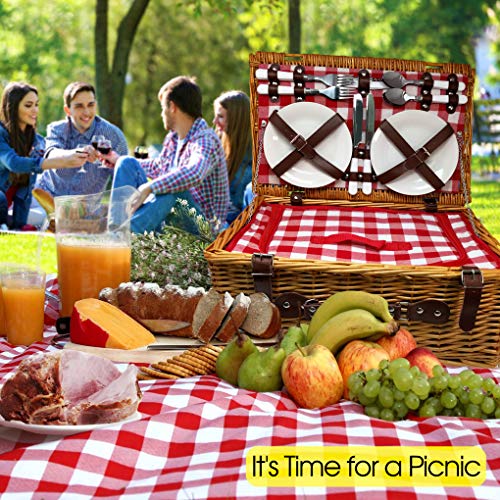 Nature Gear Upgraded 4 Person XL Picnic Basket (4 Person, Red & White)