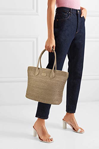 HOXIS Weekender Lightweight Synthetic Straw Shopper Tote Womens Shoulder Handbag (Tan)