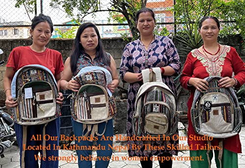 KayJayStyles Natural Handmade Large Multi Pocket Hemp Nepal Backpack (Owl)