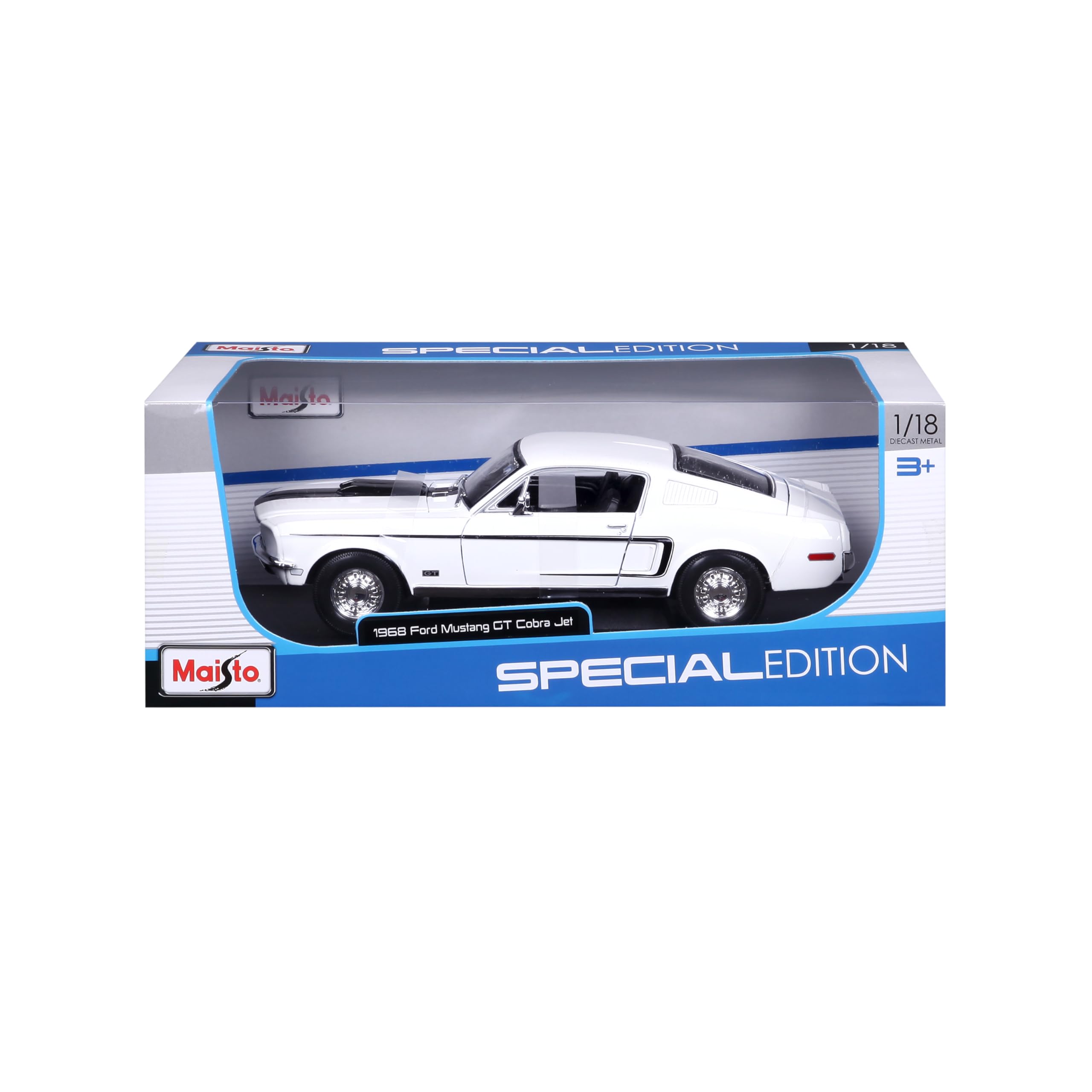 Maisto 1968 Ford Mustang GT Cobra Jet Hard Top 1/18 Scale Diecast Model Vehicle Blue