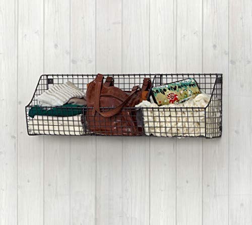 Spectrum Diversified Mount Triple Wire 3 Storage Bins Decor & Entryway Organization, Rustic Farmhouse Wall Basket, Industrial Gray