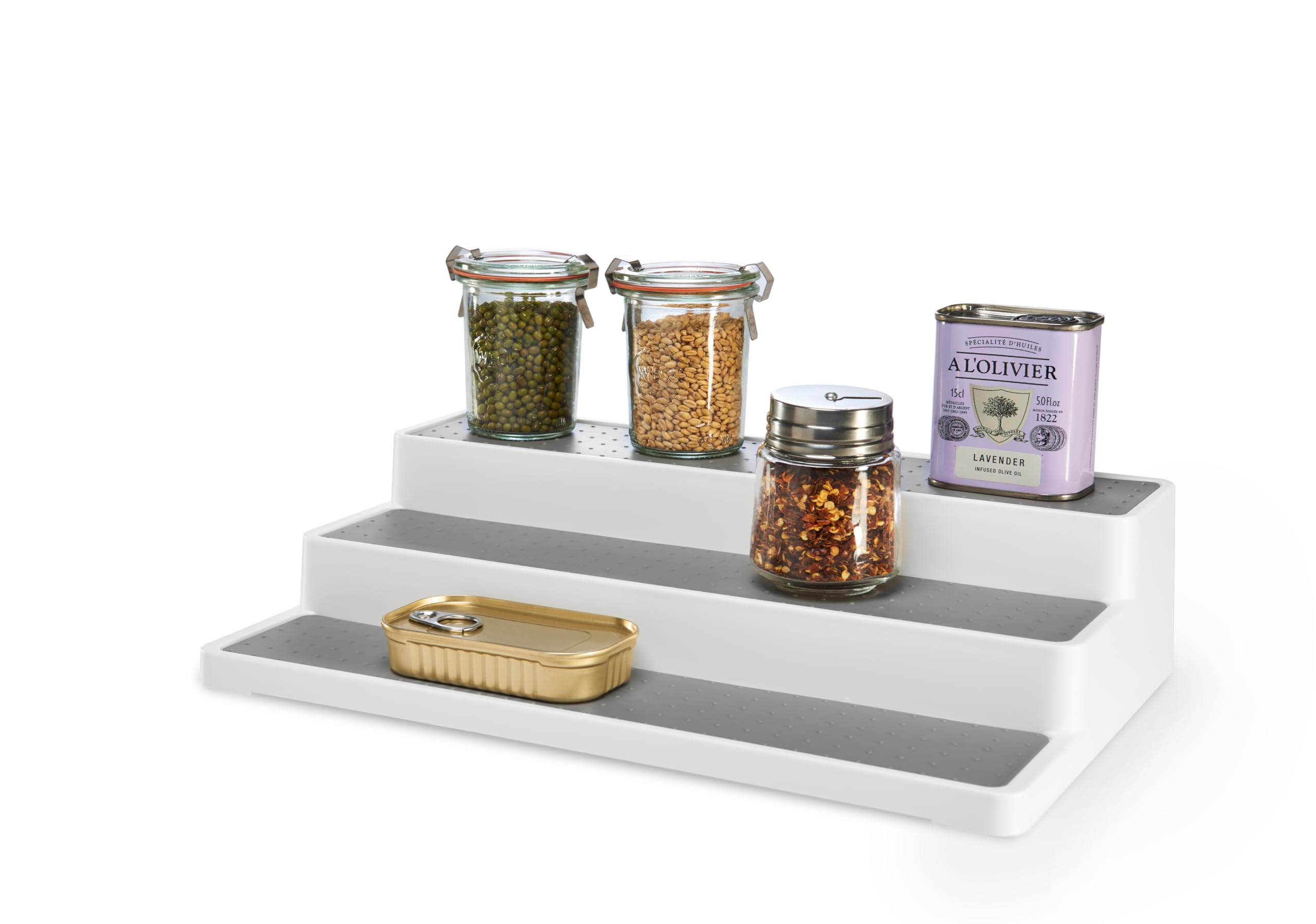 madesmart Shelf Organizer - White | CABINET COLLECTION | 3-Tier Cabinet, Pantry, or Countertop Organizer | Soft-grip Lining and Non-slip Fee | BPA-Free