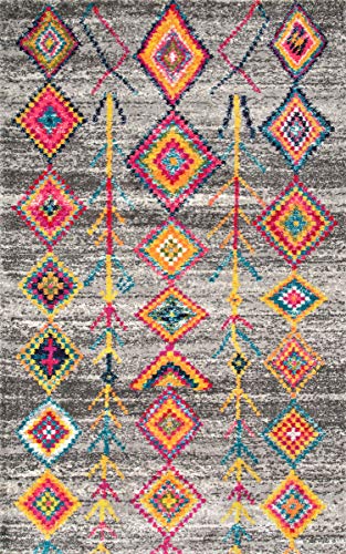 nuLOOM Catrine Bohemian Diamonds Shag Area Rug, 8' 10" x 12', Dark Grey