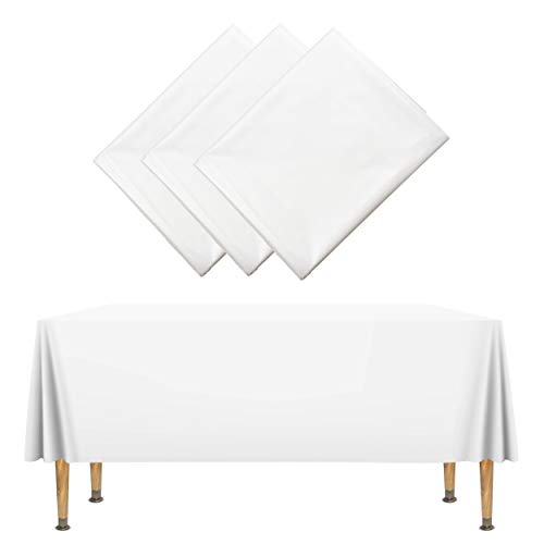 NextClimb Rectangle Vinyl Tablecloth (3 Pack) 54 x 108 inches - THICKEST Heavy Duty Table Cloth - Disposable Or Reusable White Plastic Outdoor Party Table Covers