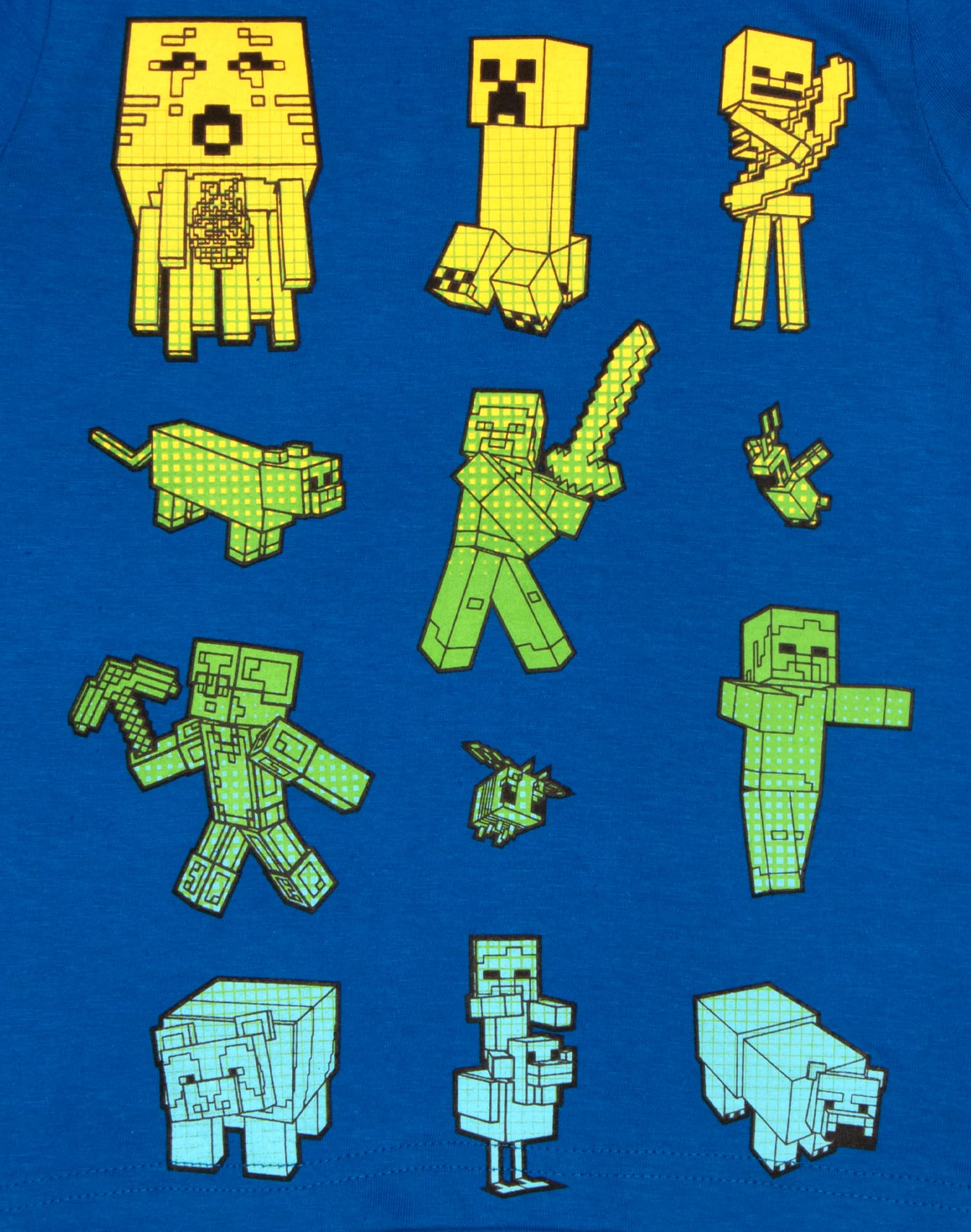 Minecraft Characters Boys Long Sleeve T-Shirt, 2-Pack Bundle Set for Kids and Toddlers (Size 10/12, Green/Royal)