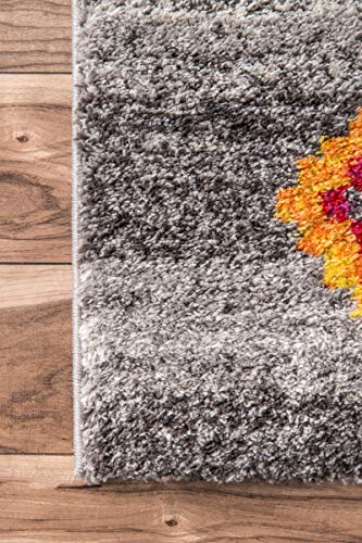 nuLOOM Catrine Bohemian Diamonds Shag Area Rug, 8' 10" x 12', Dark Grey