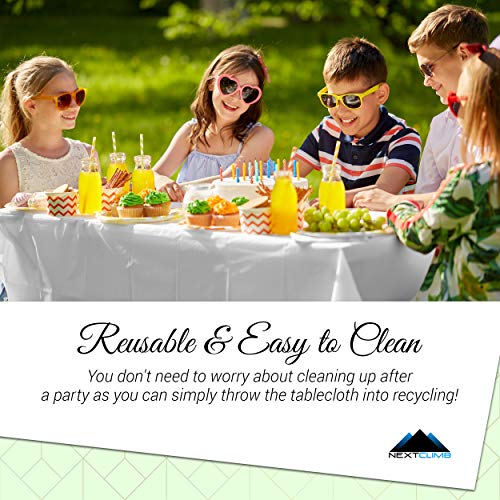 NextClimb Rectangle Vinyl Tablecloth (3 Pack) 54 x 108 inches - THICKEST Heavy Duty Table Cloth - Disposable Or Reusable White Plastic Outdoor Party Table Covers