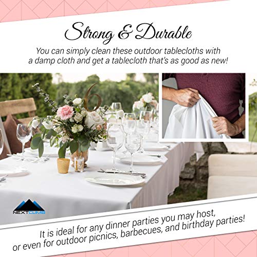 NextClimb Rectangle Vinyl Tablecloth (3 Pack) 54 x 108 inches - THICKEST Heavy Duty Table Cloth - Disposable Or Reusable White Plastic Outdoor Party Table Covers