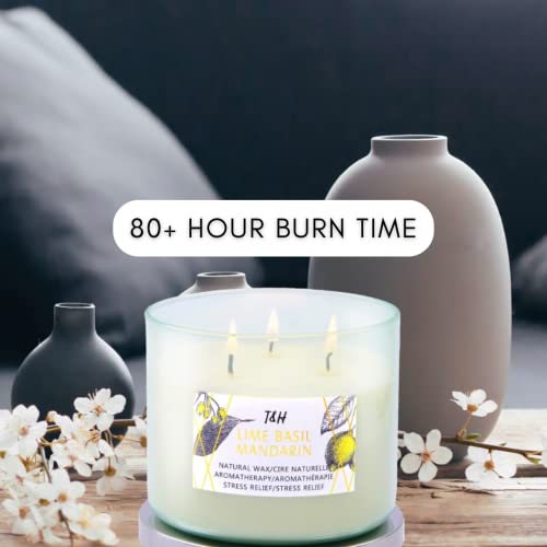 Lime Basil Mandarin 3 Wick Scented Candle with Sandalwood, Ginger & Sage | Natural Stress Relief Aromatherapy Candle 15.8 oz | Strong Scented Soy Candles for Home | Spring Candles for Men & Women