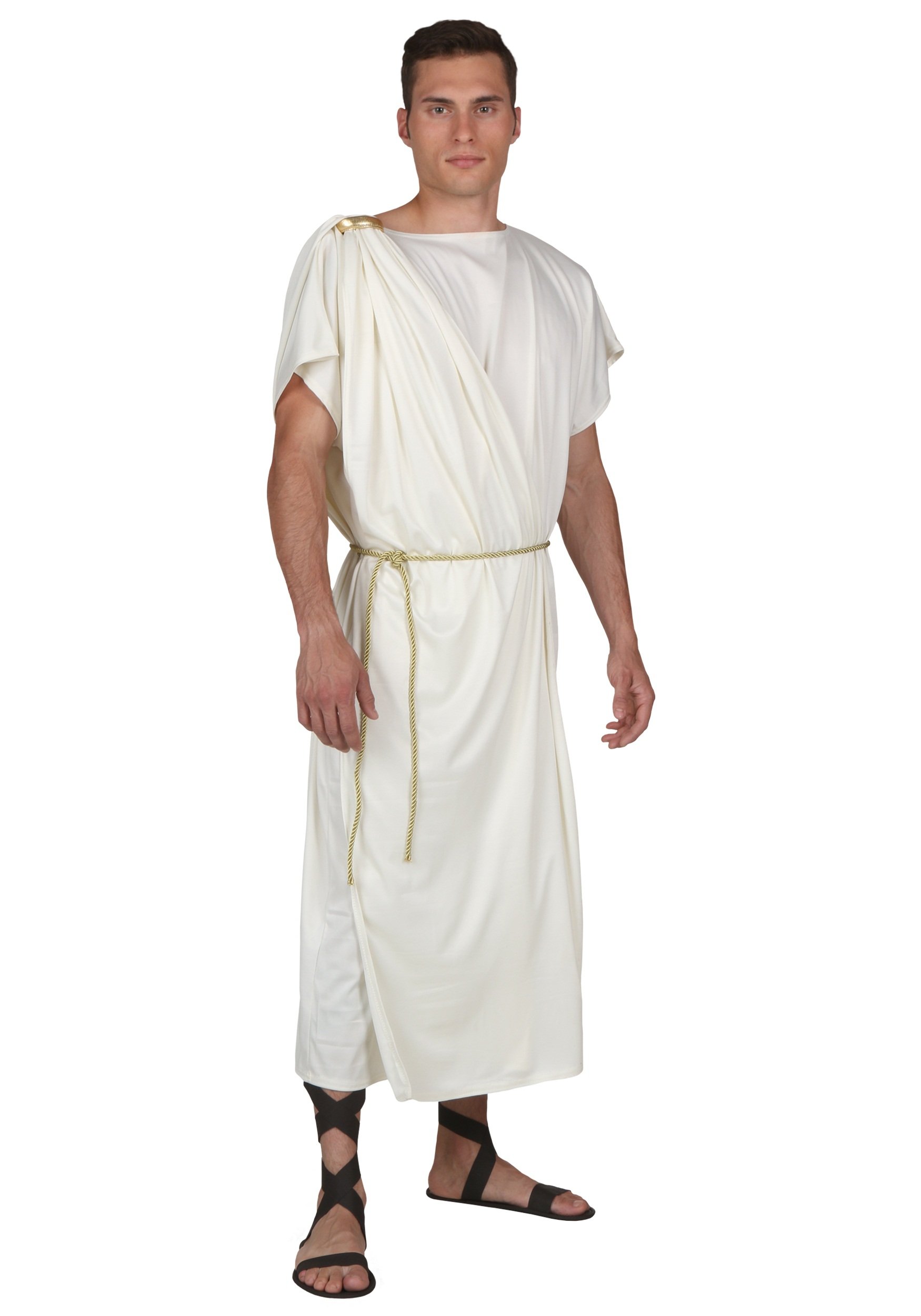 Mens Roman Toga Outfit for Halloween & Cosplay, Greek God Costume with Gold Rope Belt