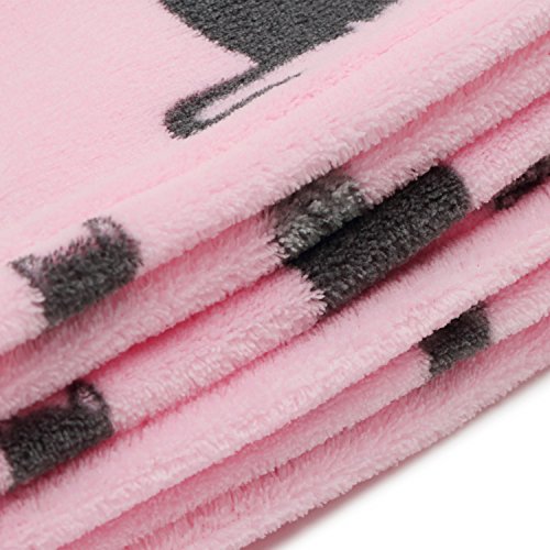 COSMOZ dryd Cat White Heart Pattern Pink Background Soft Lightweight Coral Fleece 230GSM Blanket Throw 50" x 60"